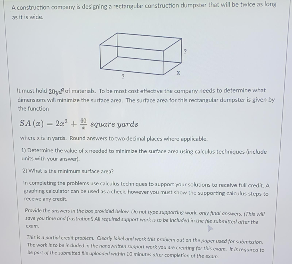 Solved A construction company is designing a rectangular | Chegg.com