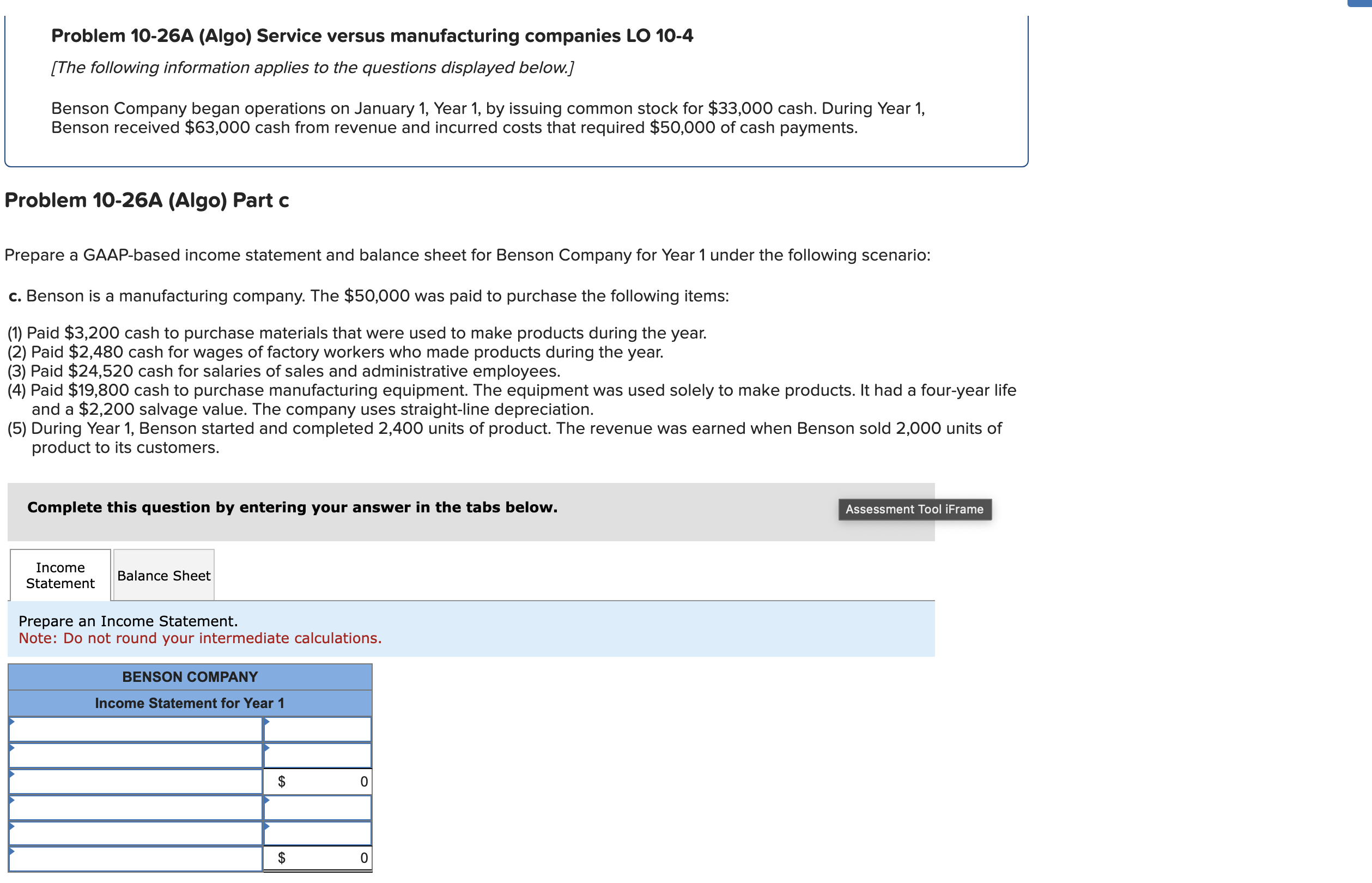 Solved Problem 10-26A (Algo) Service versus manufacturing | Chegg.com