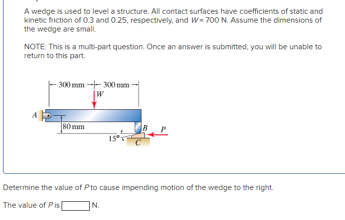 Solved A wedge is used to level a structure. All contact | Chegg.com