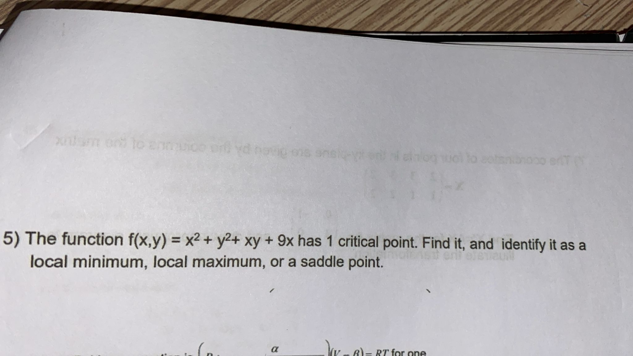 Solved The function f(x,y)=x2+y2+xy+9x ﻿has 1 ﻿critical | Chegg.com