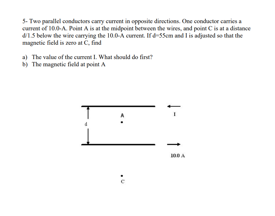 Solved 5- Two parallel conductors carry current in opposite | Chegg.com