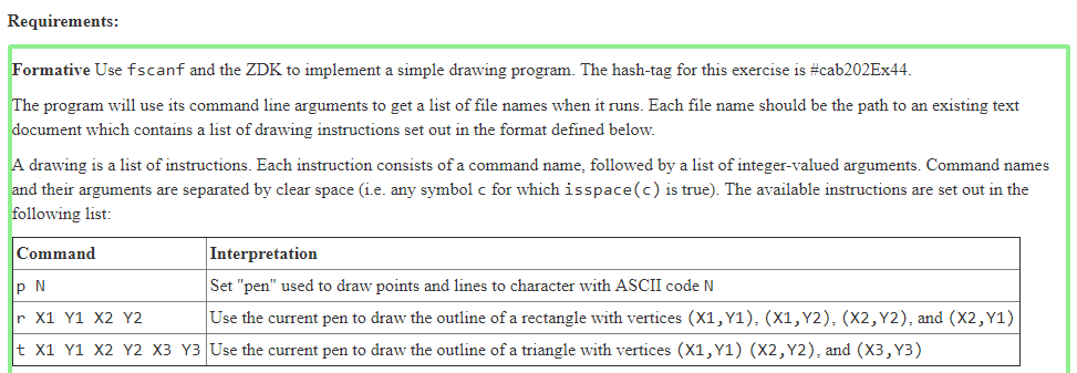 Requirements: Formative Use fscanf and the ZDK to | Chegg.com