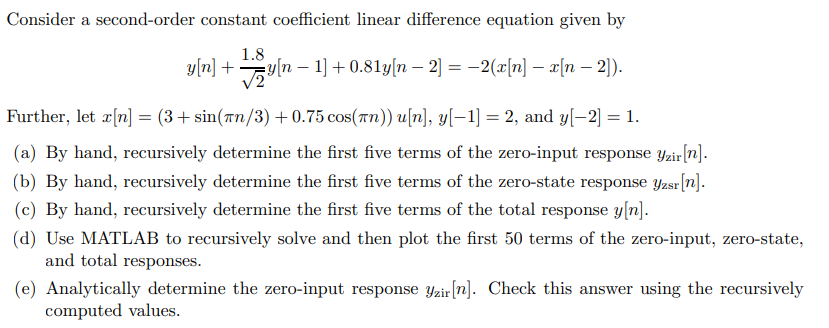 Solved Consider A Second Order Constant Coefficient Linear