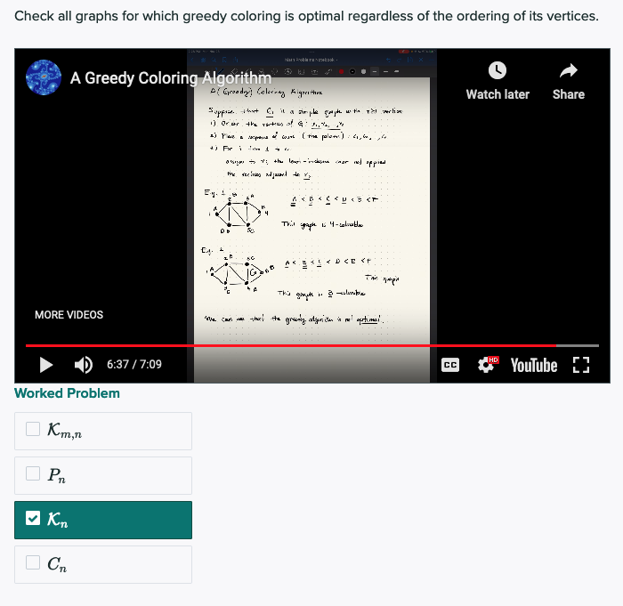 Solved Check all graphs for which greedy coloring is optimal | Chegg.com