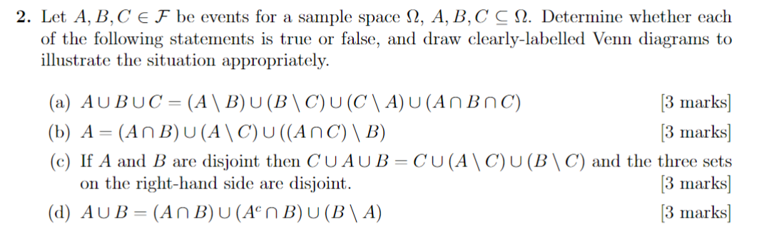 Solved 2. Let A,B,C∈F be events for a sample space | Chegg.com