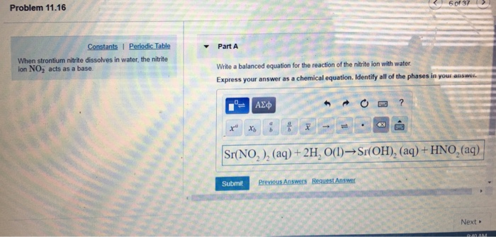 Solved When strontium nitrite dissolves in water , the | Chegg.com