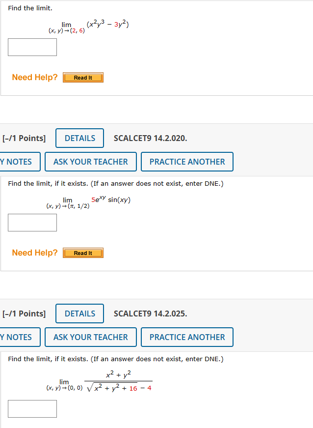 Solved Find the limit. lim(x,y)→(2,6)(x2y3−3y2) [−/1 Points | Chegg.com