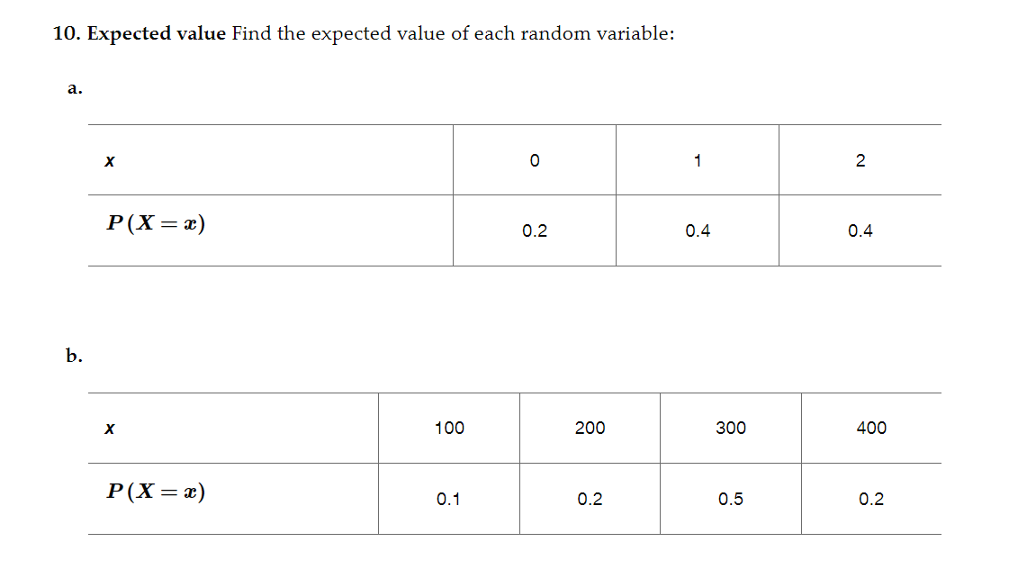 Solved 10. Expected value Find the expected value of each | Chegg.com