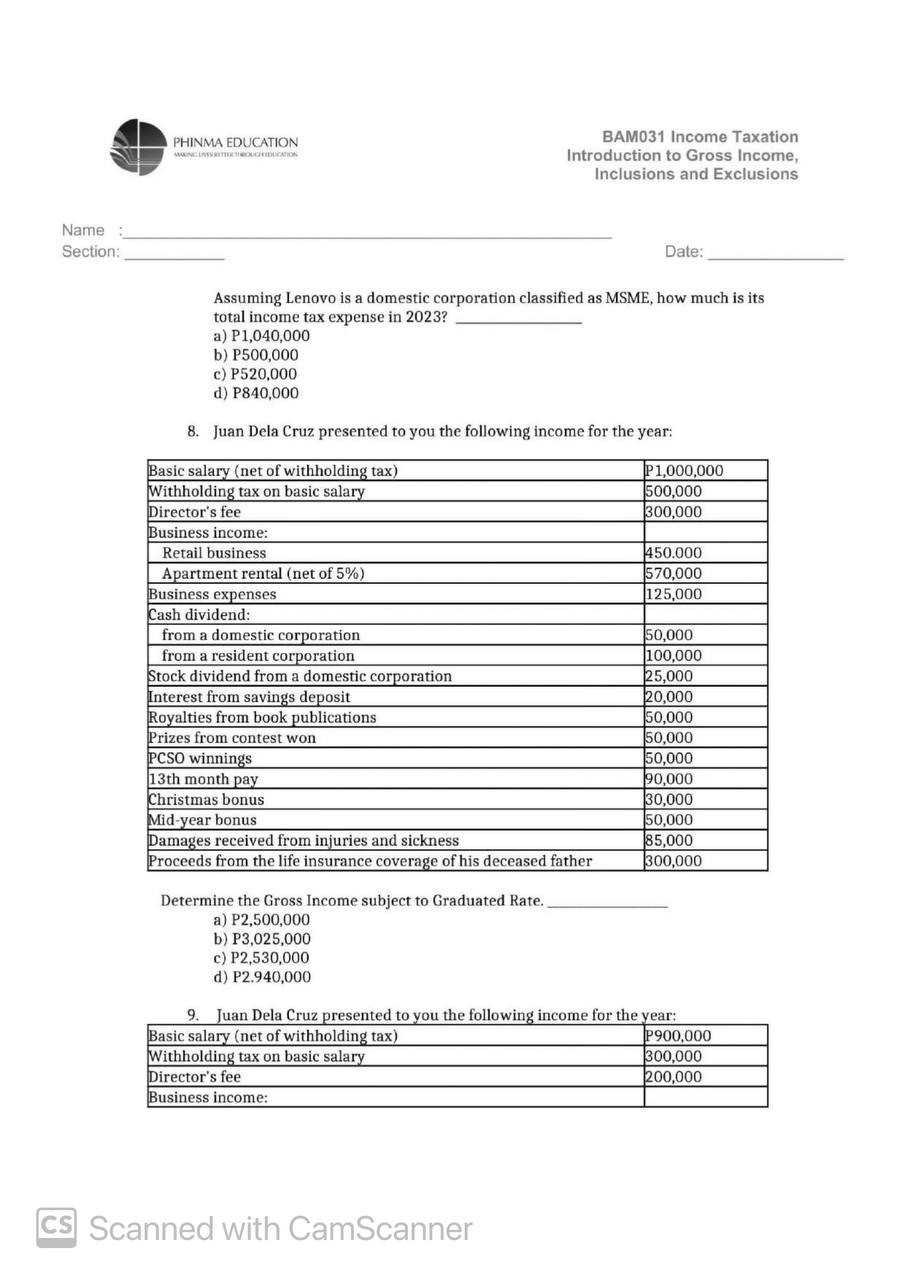 Solved Determine the total final taxes on passive income. a) | Chegg.com