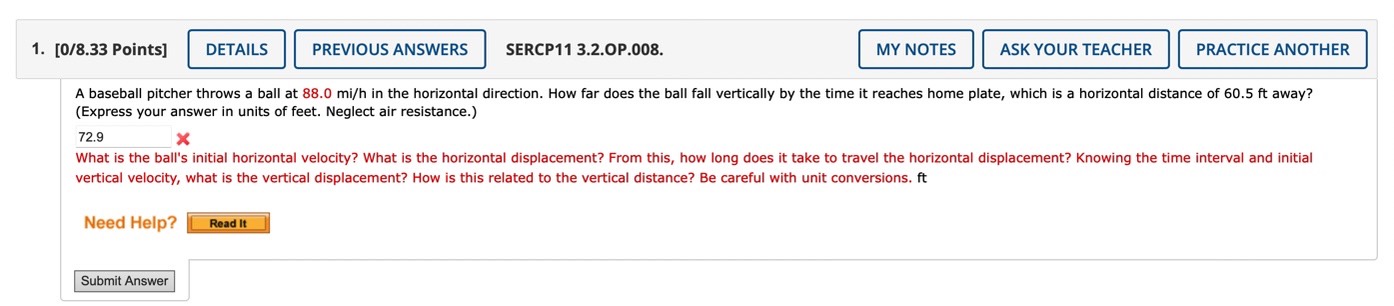 Solved (Express your answer in units of feet. Neglect air | Chegg.com