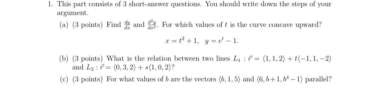 Solved This part consists of 3 short-answer questions. You | Chegg.com