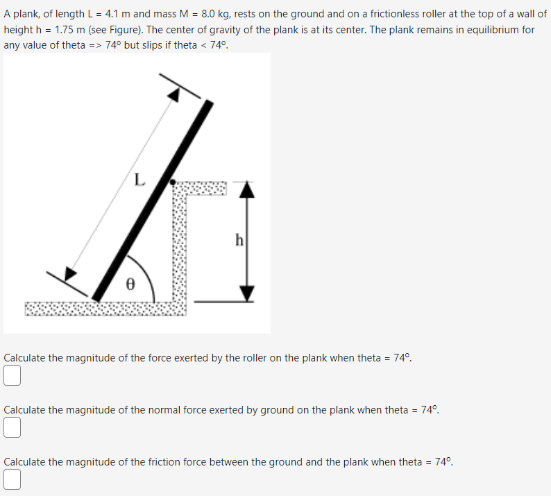 Solved A plank, of length L=4.1 m and mass M=8.0 kg, rests | Chegg.com