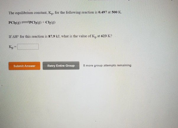 Solved The equilibrium constant, Kp, for the following | Chegg.com