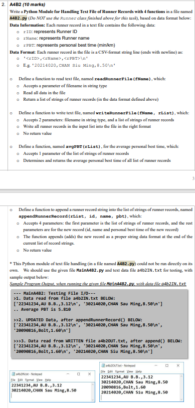 Solved 2. A4B2 (10 marks) Write a Python Module for Handling | Chegg.com