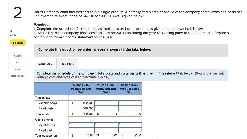 Solved 2 10 points Skipped eBook Hint Print References | Chegg.com