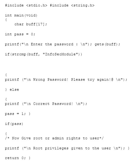 Solved Consider the following code. Explain where the flaw | Chegg.com