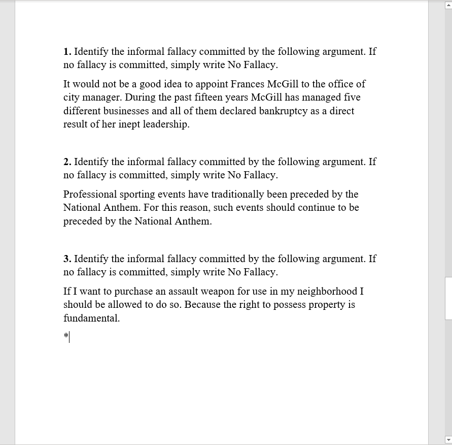 Solved 1. Identify the informal fallacy committed by the | Chegg.com