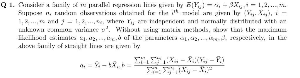 Solved Q 1. Consider a family of m parallel regression lines | Chegg.com