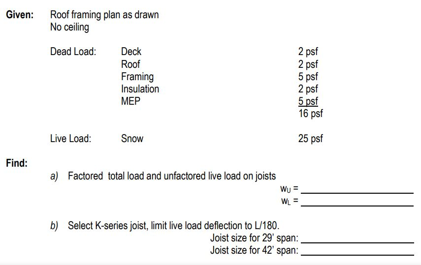 Given: Roof framing plan as drawn No ceiling Dead | Chegg.com