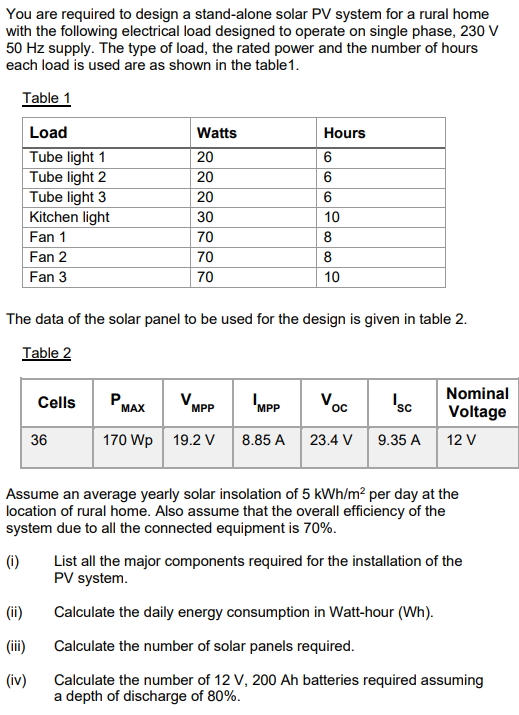 Solved You are required to design a stand-alone solar PV | Chegg.com