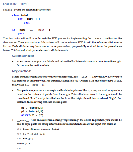 Solved Shapes.py-Point() Shapes.py has the following starter | Chegg.com