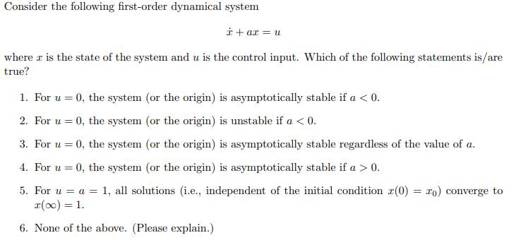 Solved Consider The Following First Order Dynamical System I