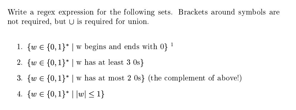 Solved Write a regex expression for the following sets. | Chegg.com