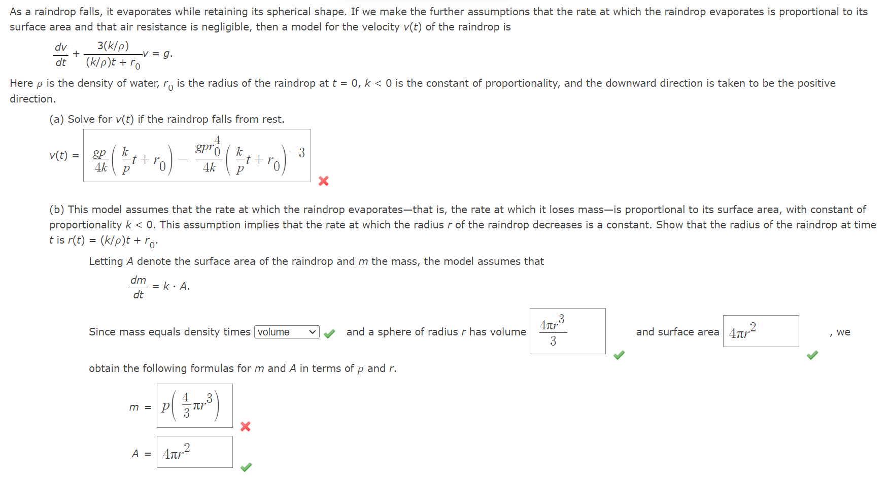 [Solved]: dtdv+(k/)t+r03(k/)v=g. Here is the density of w