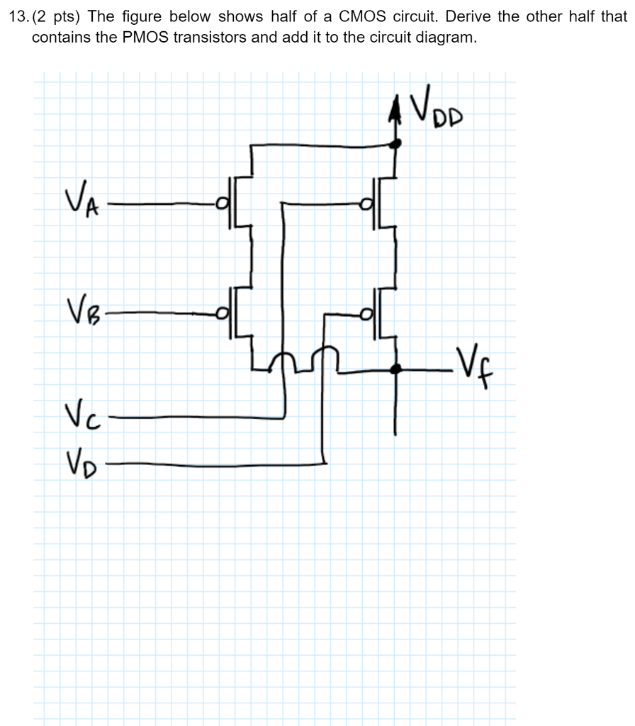 Solved 13. (2 pts) The figure below shows half of a CMOS | Chegg.com