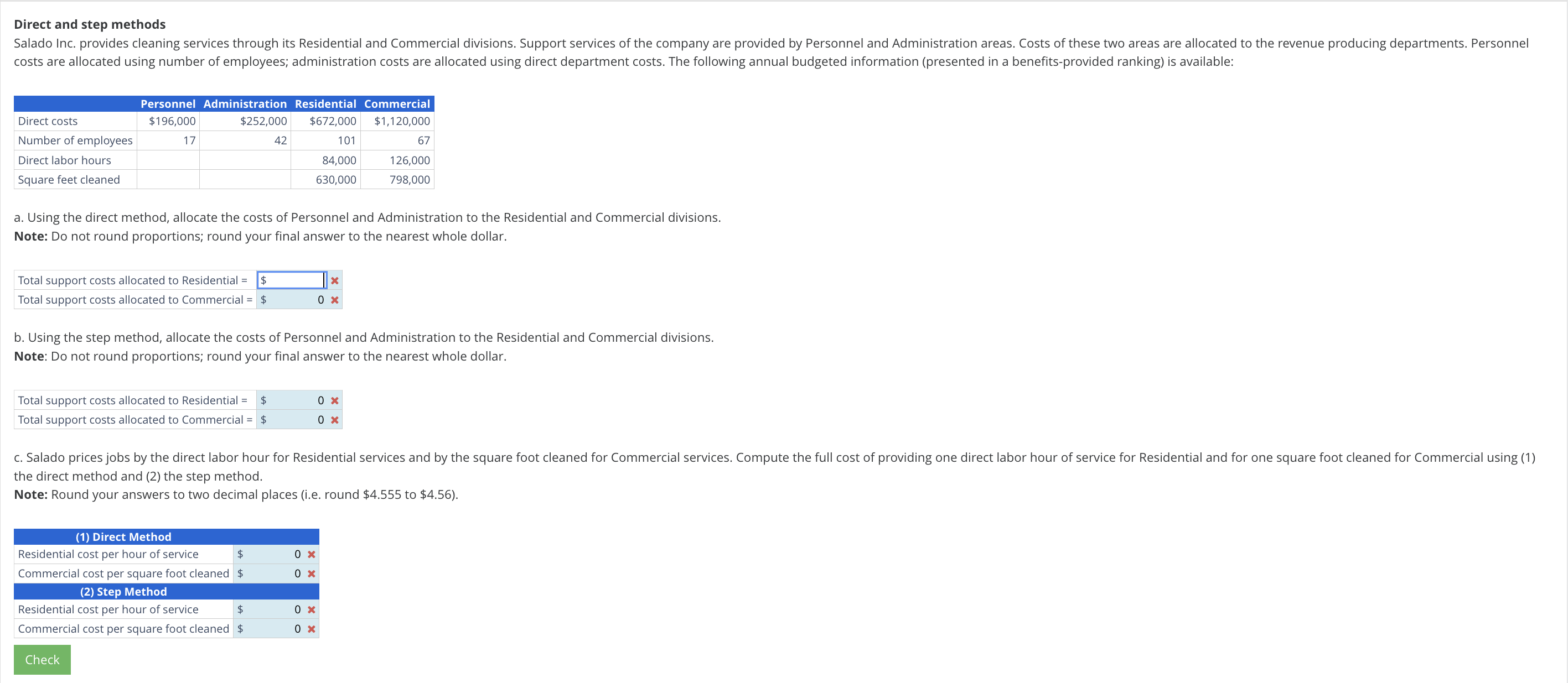 Solved Direct and step methods a. Using the direct method, | Chegg.com