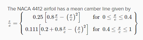 Solved The NACA 4412 airfoil has a mean camber line given by | Chegg.com