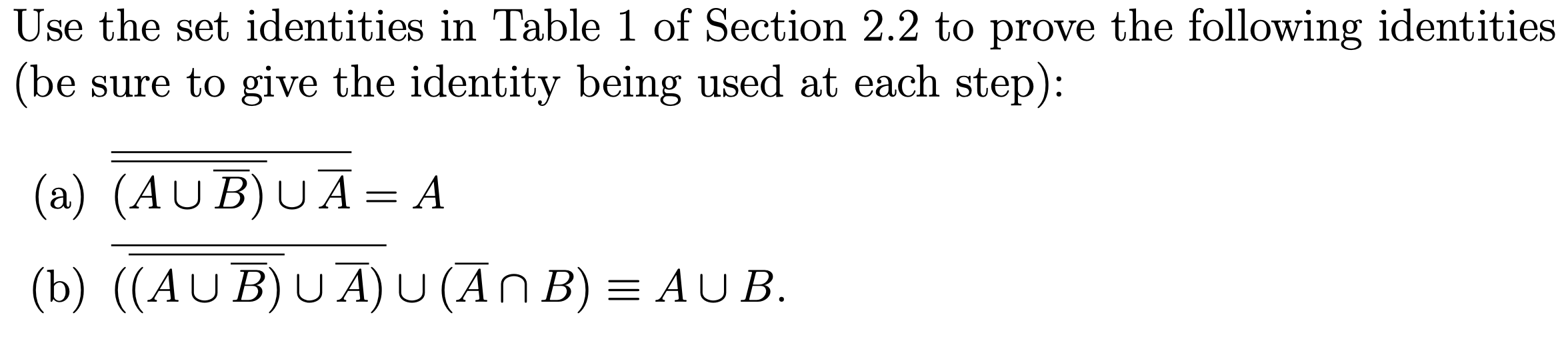 Solved TABLE 1 Set Identities. Identity Name Identity laws | Chegg.com