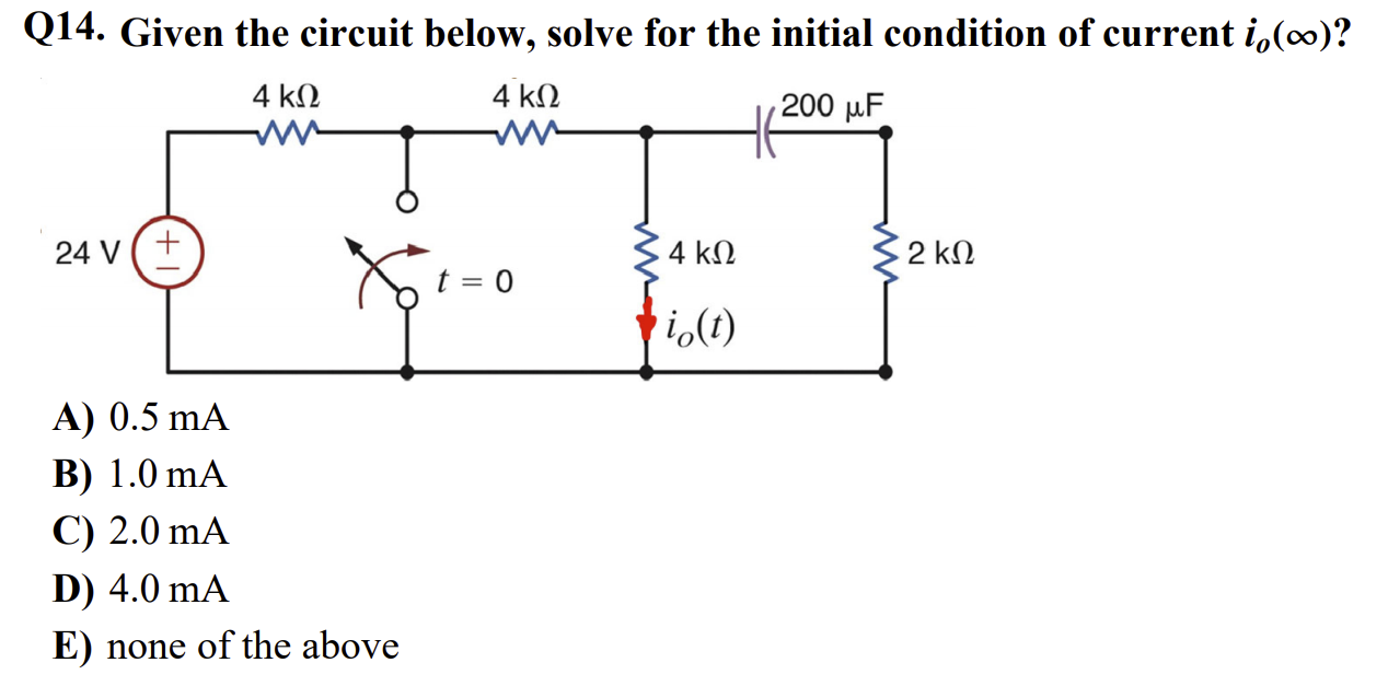 Solved Q14. Given the circuit below, solve for the initial | Chegg.com