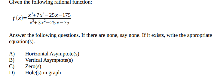 Solved Given the following rational function: | Chegg.com