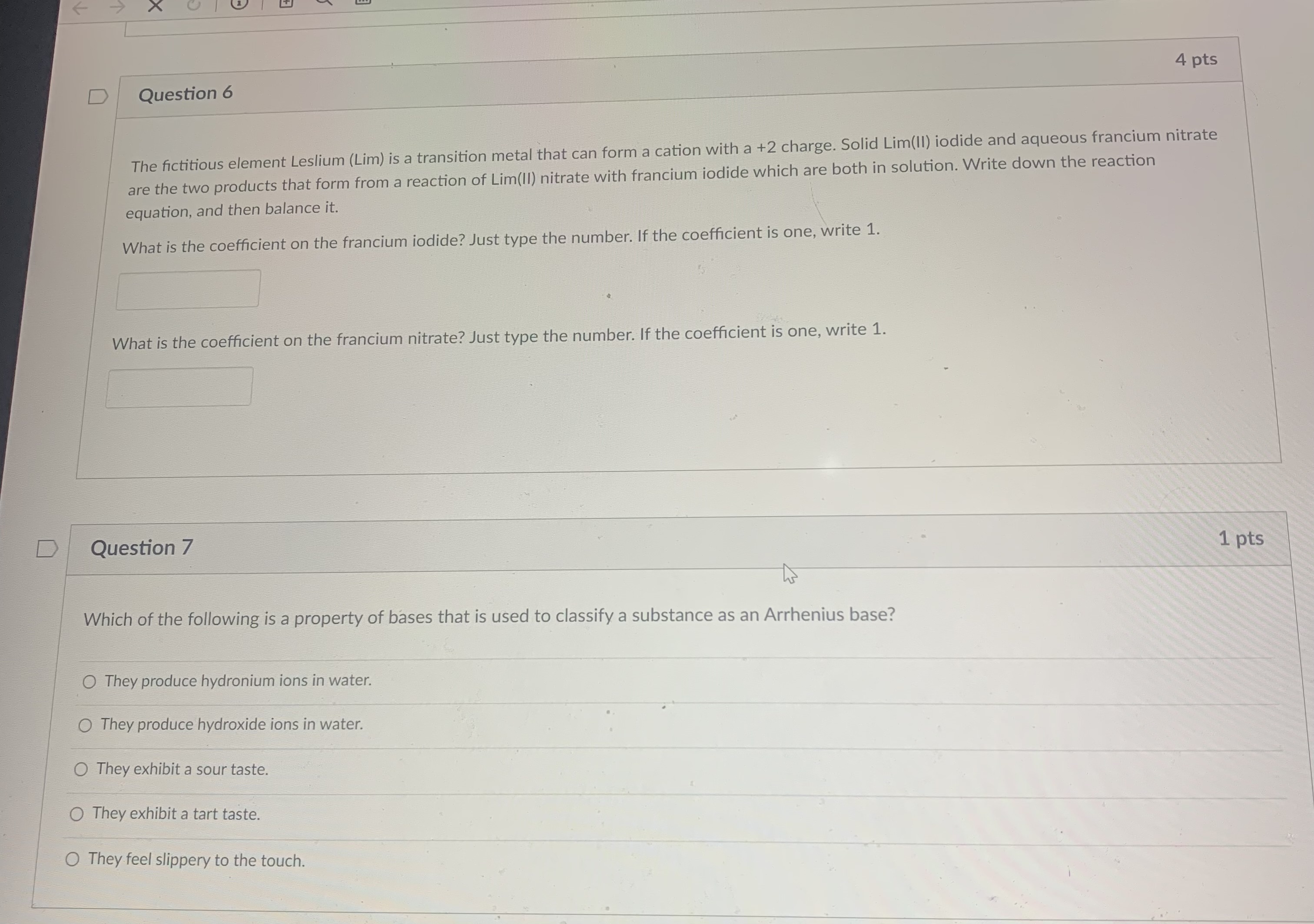 Solved The fictitious element Leslium (Lim) is a transition | Chegg.com
