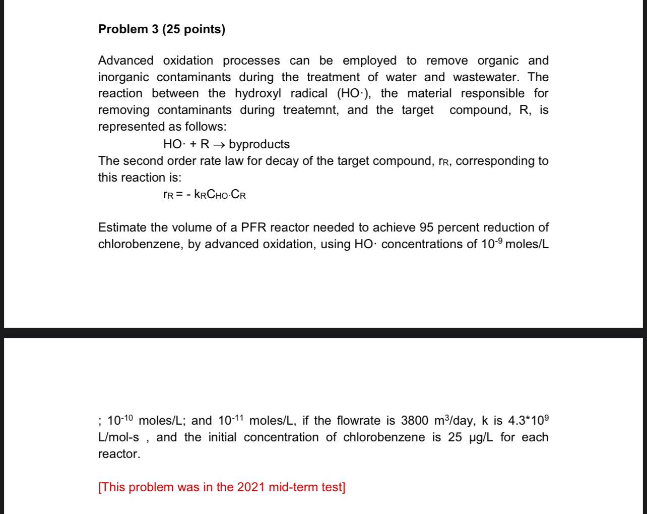 Solved Problem 3 (25 points) Advanced oxidation processes | Chegg.com