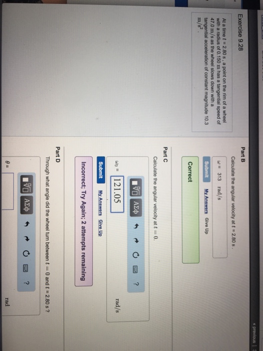 Solved Part B Exercise 9.28 Calculate the angular velocity | Chegg.com