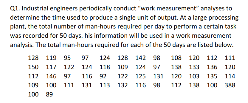 Solved Use Excel To Calculate Different Statistical 