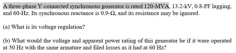 Solved A three-phase Y-connected synchronous generator is | Chegg.com