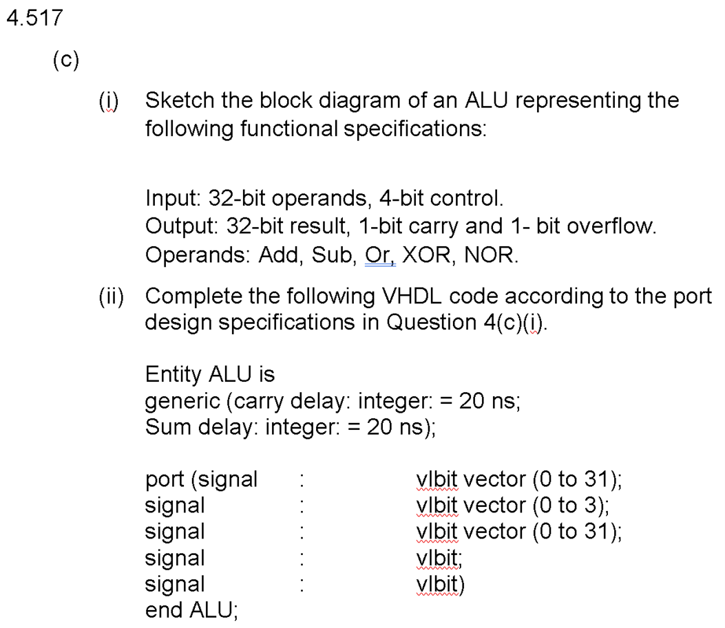 Solved 4.517 (c) (i) Sketch the block diagram of an ALU | Chegg.com