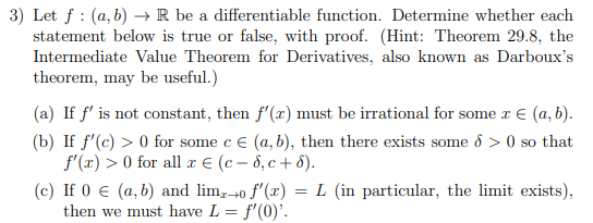Solved 3) Let f:(a,b)→R be a differentiable function. | Chegg.com