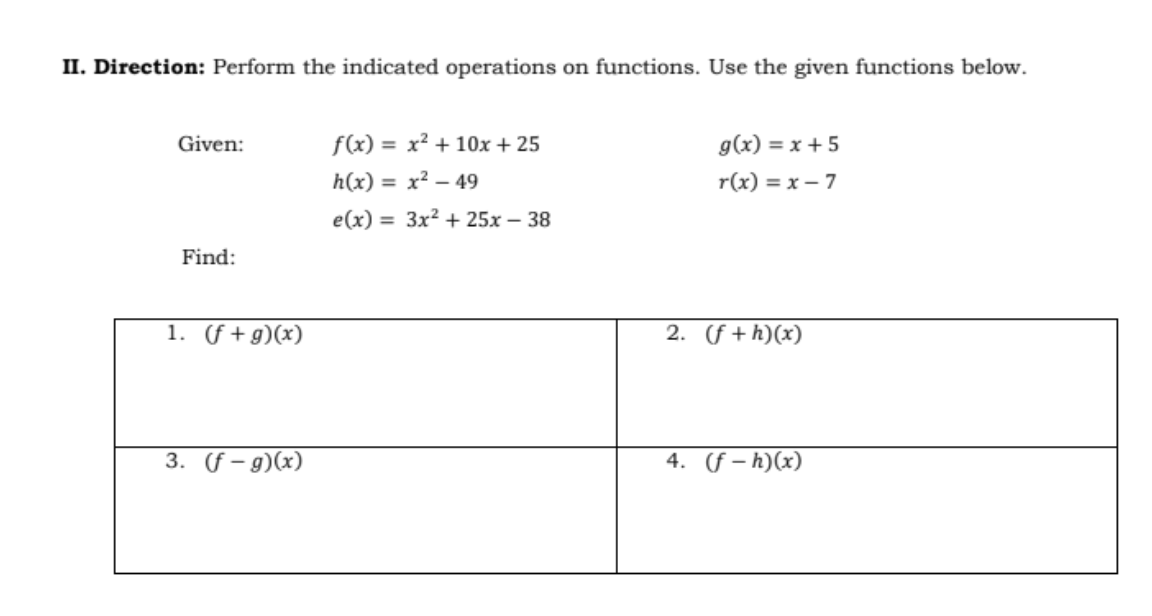 Solved I. Direction: Perform the indicated operations on | Chegg.com