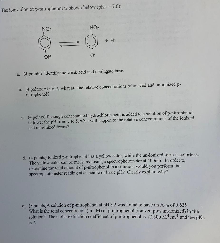 Solved The ionization of p-nitrophenol is shown below (pKa = | Chegg.com