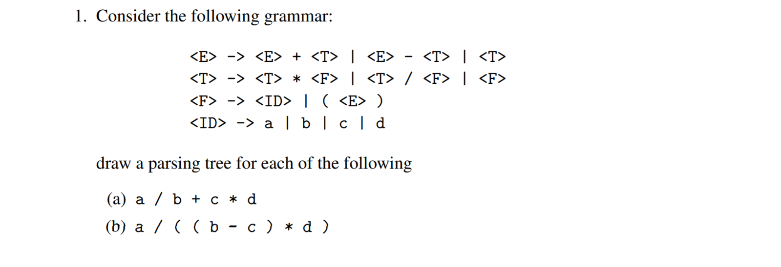 Solved 1. Consider the following grammar: -> + | | -> | Chegg.com