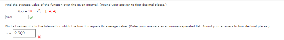 Solved Find the average value of the function over the given | Chegg.com