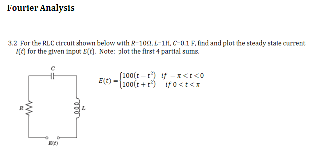 Solved Fourier Analysis 3.2 For the RLC circuit shown below | Chegg.com