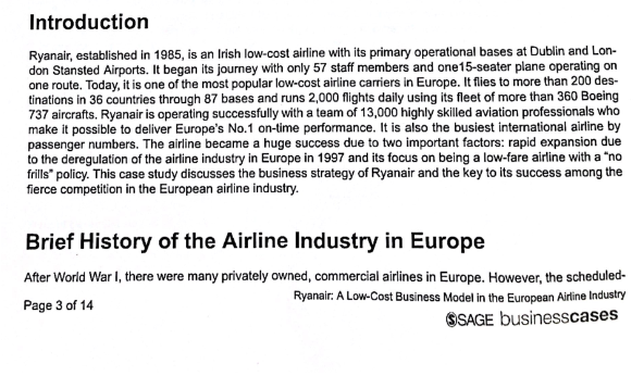 Solved Introduction Ryanair, established in 1985, is an | Chegg.com