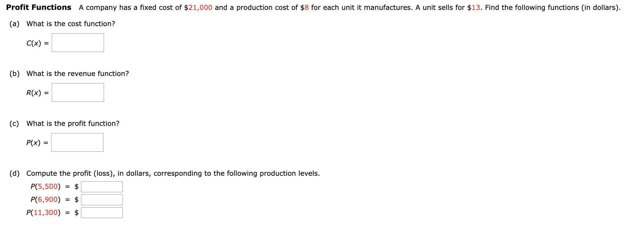 Solved Profit Functions A company has a fixed cost of | Chegg.com