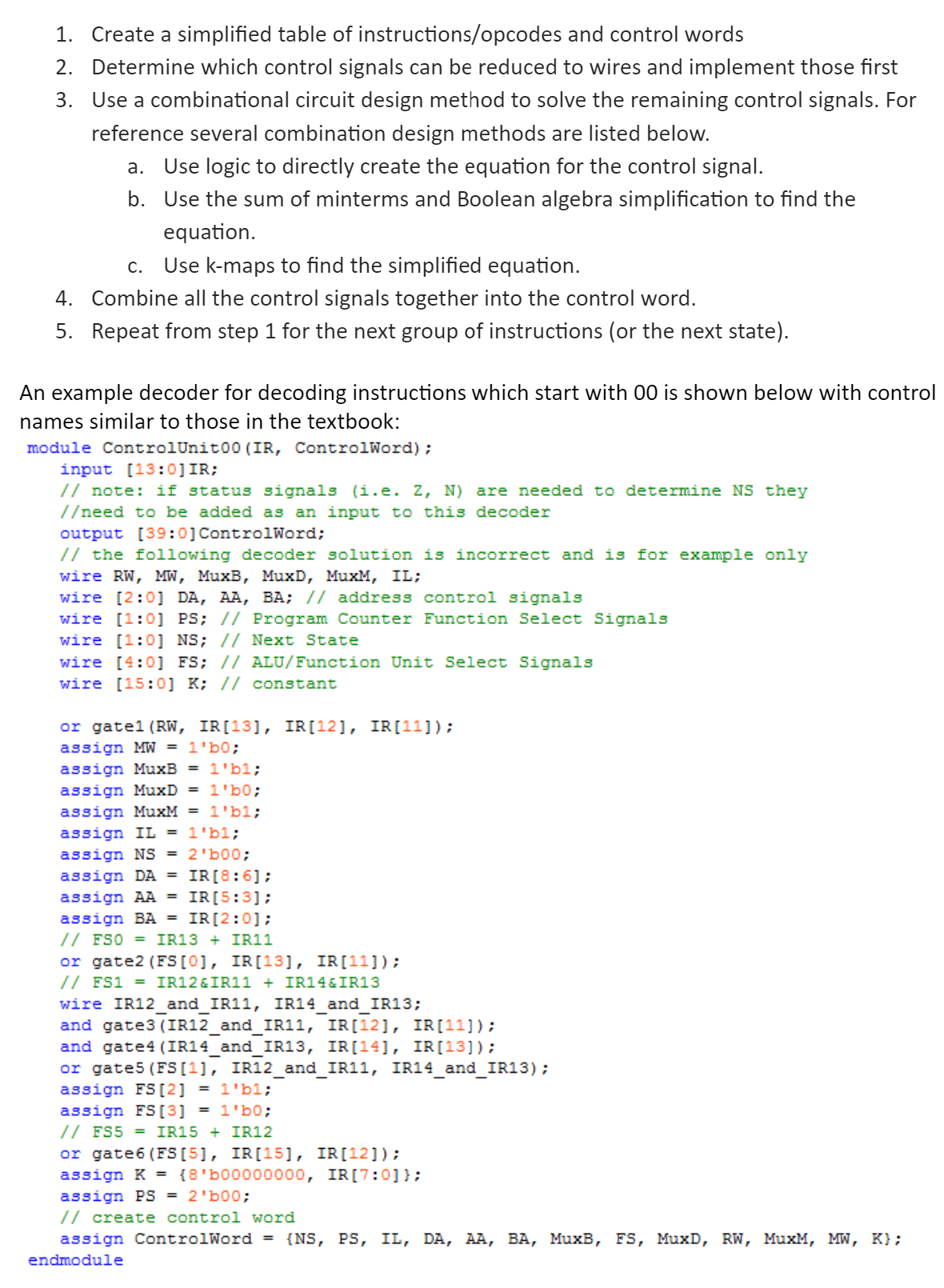 Solved code in VHDL For each of the partial control unit | Chegg.com