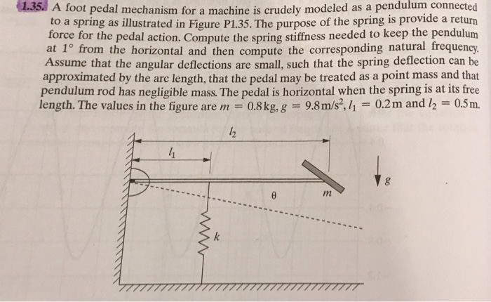 Solved 1.35. A foot pedal mechanism for a machine is crudely | Chegg.com
